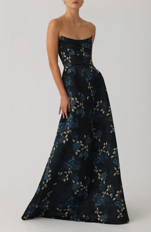 SAU LEE Anika Pleated Strapless Satin Ballgown