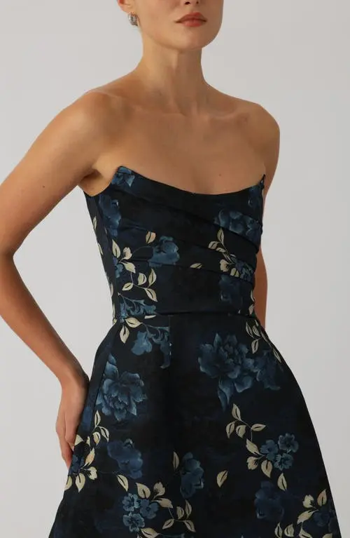 SAU LEE Anika Pleated Strapless Satin Ballgown