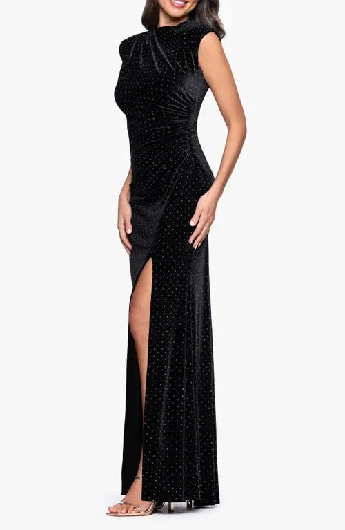 Betsy & Adam Stud Detail Velvet Sheath Gown