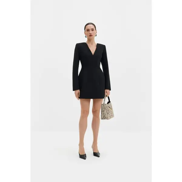 MALINA Ninni Hourglass Mini Dress With Plunge V-neckline - Black