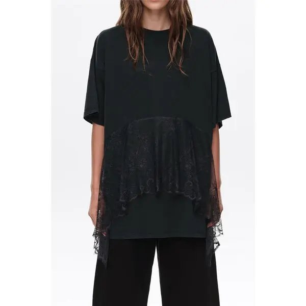 Bimba Y Lola Lace Ruffle T-shirt - Washed Black