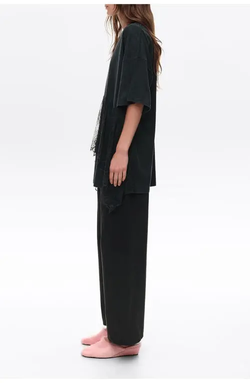 Bimba Y Lola Lace Ruffle T-shirt - Washed Black