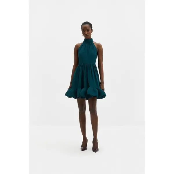 MALINA Fern Halterneck Ruffled Midi Dress - Teal