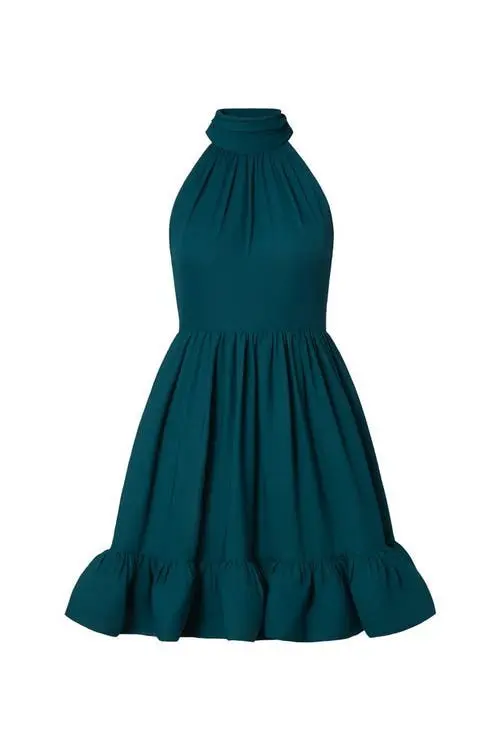 MALINA Fern Halterneck Ruffled Midi Dress