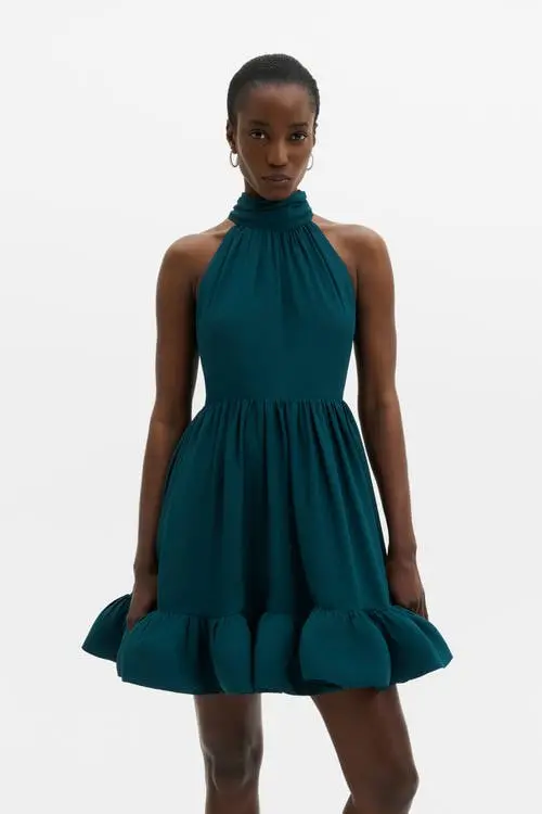 MALINA Fern Halterneck Ruffled Midi Dress