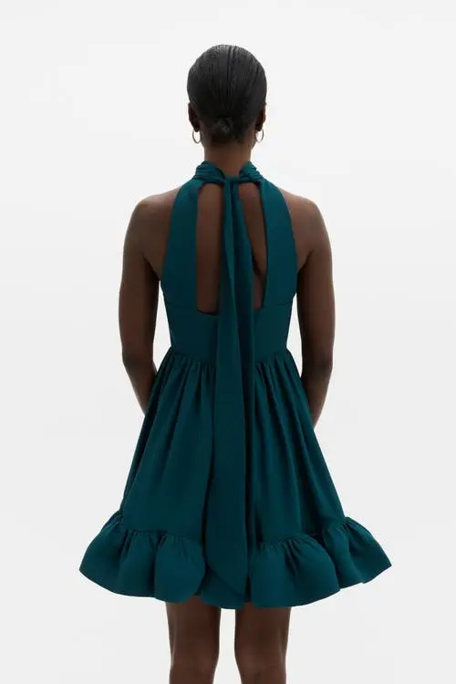 MALINA Fern Halterneck Ruffled Midi Dress
