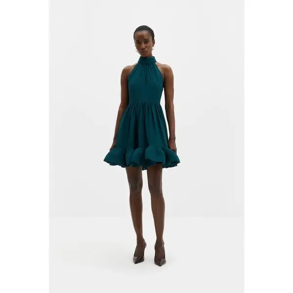 MALINA Halterneck Ruffled Midi Dress - Teal
