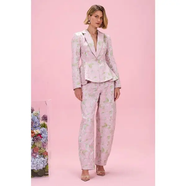 PatBO Garden Jacquard Wide-leg Pants - Pink