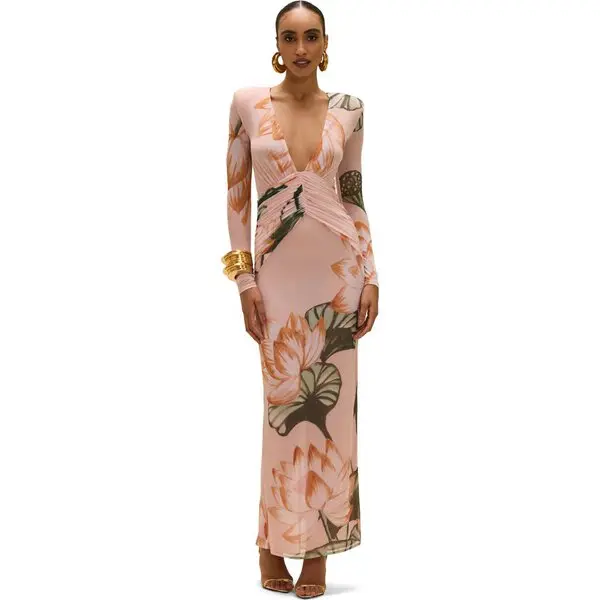 PatBO Lotus Long Sleeve Maxi Dress - Light Pink