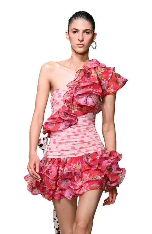 PatBO Peony Dots Ruffle Mini Dress - Red