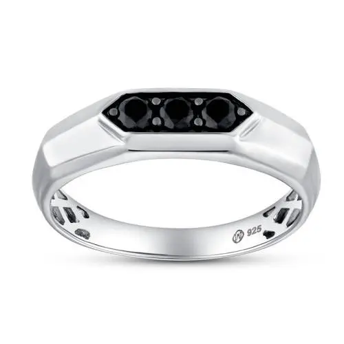 LUVMYJEWELRY Tora 0.3ct Hexagon Black Spinel Ring 925 Silver - Sterling Silver