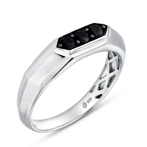 LUVMYJEWELRY Tora 0.3ct Hexagon Black Spinel Ring 925 Silver