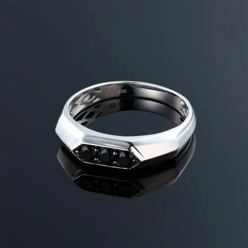 LUVMYJEWELRY Tora 0.3ct Hexagon Black Spinel Ring 925 Silver