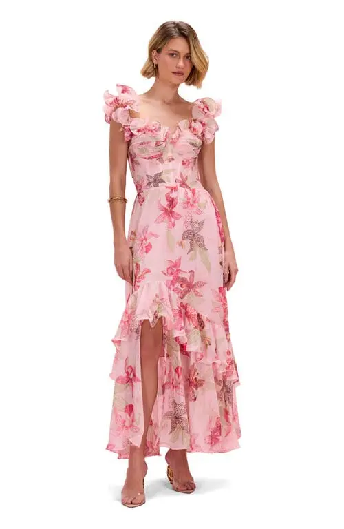PatBO Orchid Bloom Chiffon Maxi Corset Dress - Rose