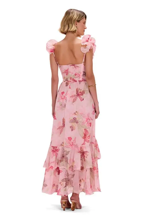 PatBO Orchid Bloom Chiffon Maxi Corset Dress