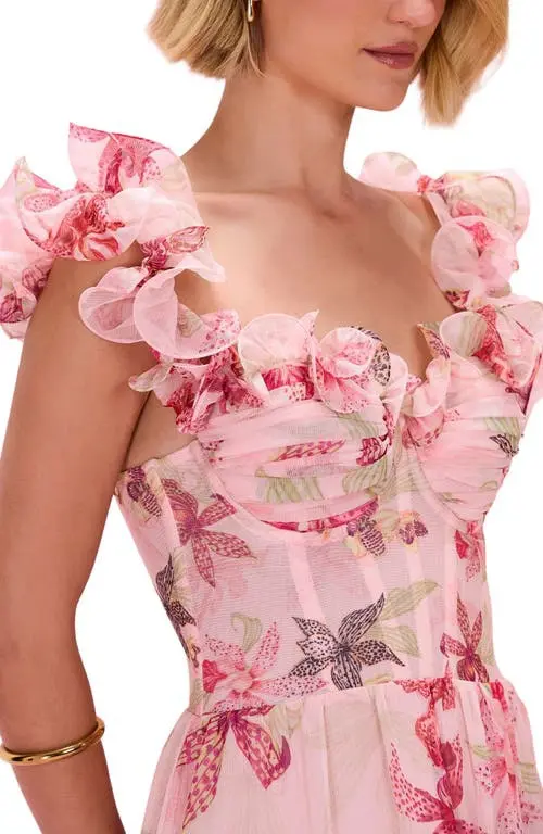PatBO Orchid Bloom Chiffon Maxi Corset Dress