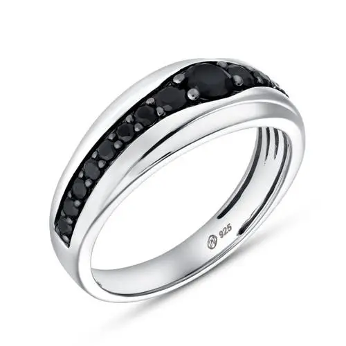 LUVMYJEWELRY Ren 1ct Diagonal Black Spinel Ring 925 Silver