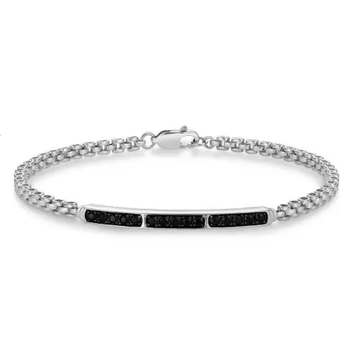 LUVMYJEWELRY Kaito Pavé Bar Black Spinel Bracelet - Sterling Silver