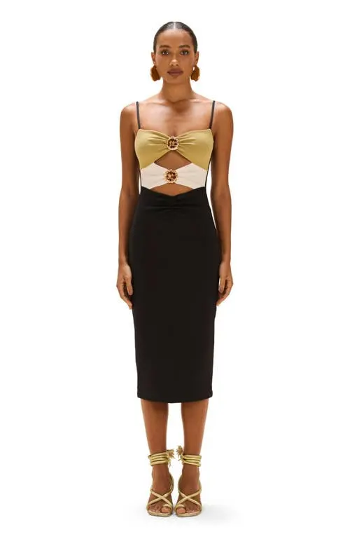 PatBO Jade Knit Cut Out Midi Dress - Black