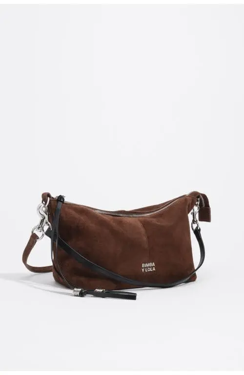 Bimba Y Lola Medium Suede Madrid Crossbody Bag - Coffee