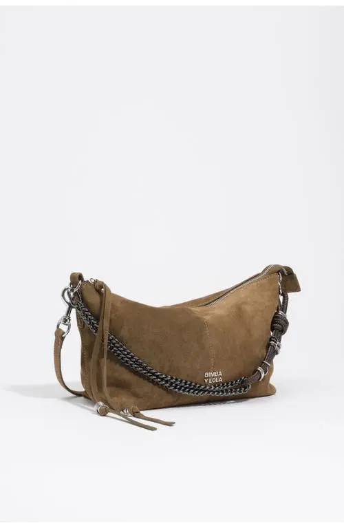 Bimba Y Lola Medium Suede Madrid Crossbody Bag - Olive