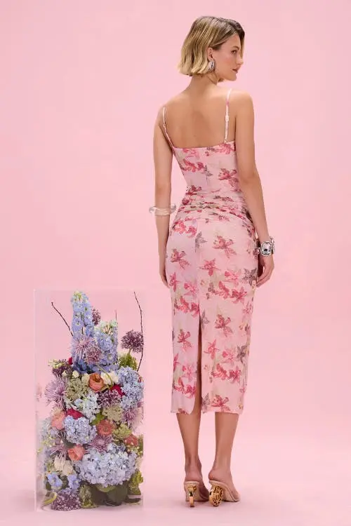 PatBO Orchid Bloom Chiffon Midi Dress