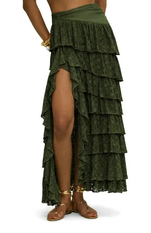 PatBO Martina Lycra Ruffle Maxi Skirt - Green
