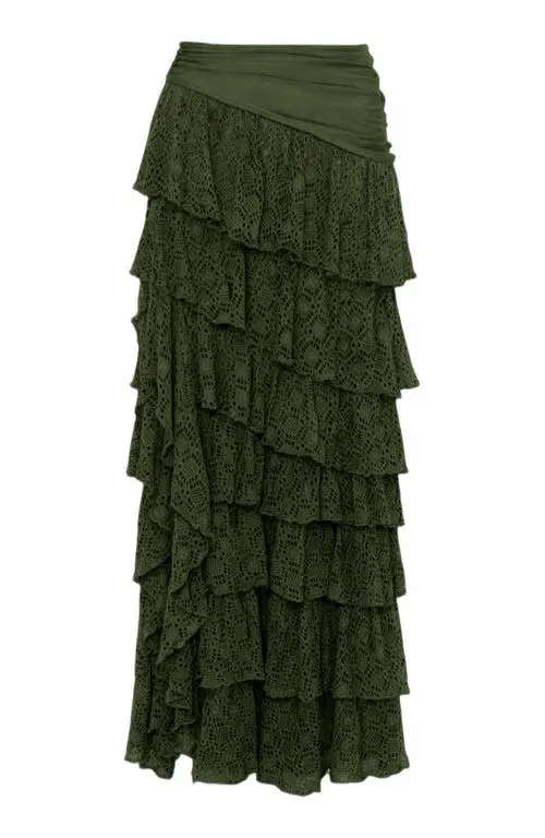 PatBO Martina Lycra Ruffle Maxi Skirt - Green