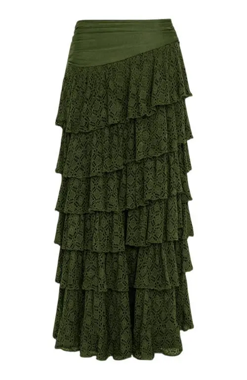 PatBO Martina Lycra Ruffle Maxi Skirt - Green