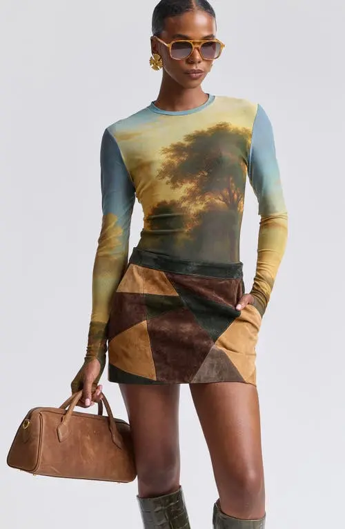 Avec Les Filles Patchwork Suede Miniskirt