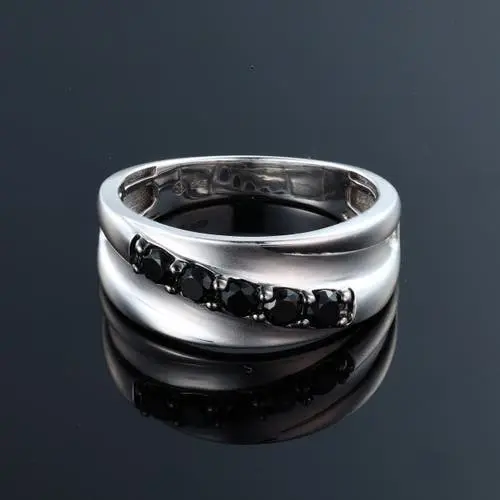 LUVMYJEWELRY Kage 0.5ct Diagonal Black Spinel Ring 925 Silver