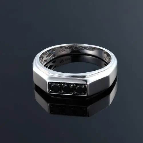 LUVMYJEWELRY Raiden 0.3 Ct Bar Black Spinel Ring 925 Silver