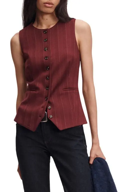 Rag & Bone Irina Ponte Jacquard Long Vest - Burgundy Multi
