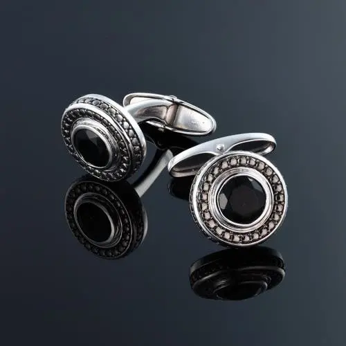 LUVMYJEWELRY Shogun 1.60ct Octagon Black Spinel Cufflinks 925 Silver