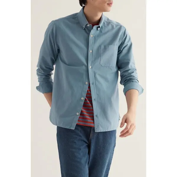 SEASALT CORNWALL Jenken Garment Dyed Long Sleeve Oxford Shirt - Blue Slate