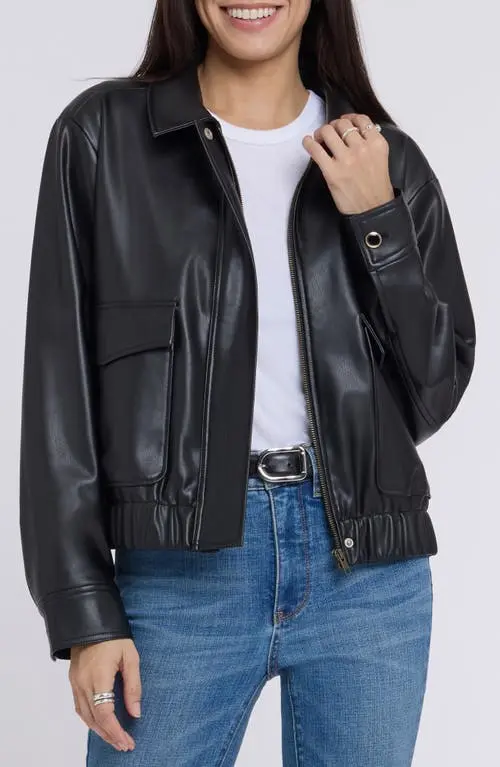 NYDJ Faux Leather Baseball Jacket - Black