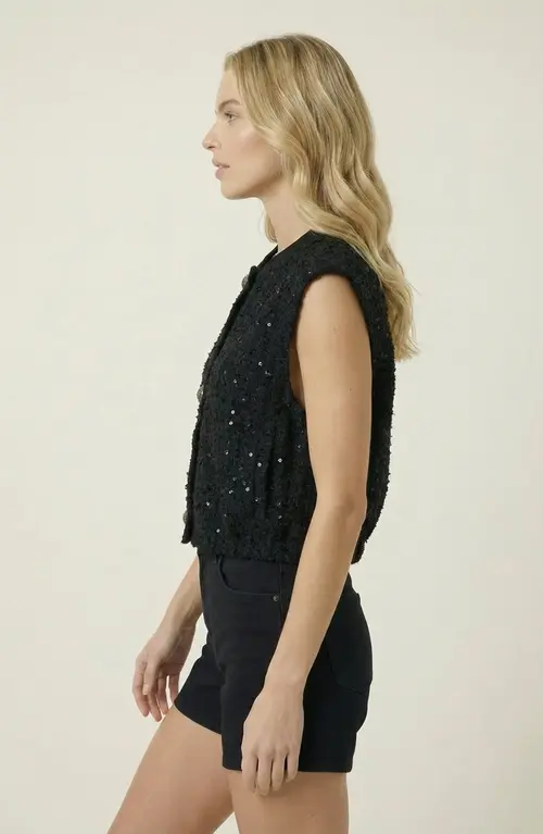 MODENAIRE Sleeveless Statement Buttons Textured Top