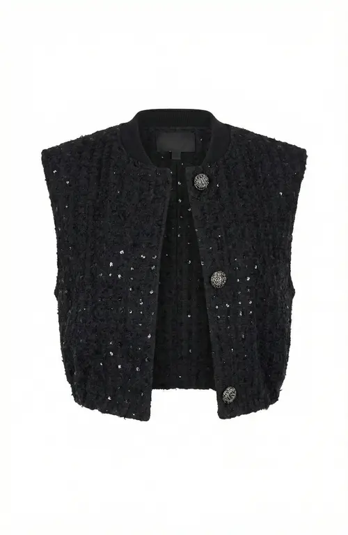 MODENAIRE Sleeveless Statement Buttons Textured Top
