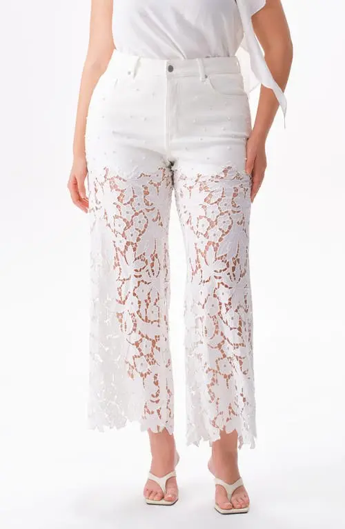BAYEAS Crystal Embellished Lace Wide Leg Jeans - Snowfeather