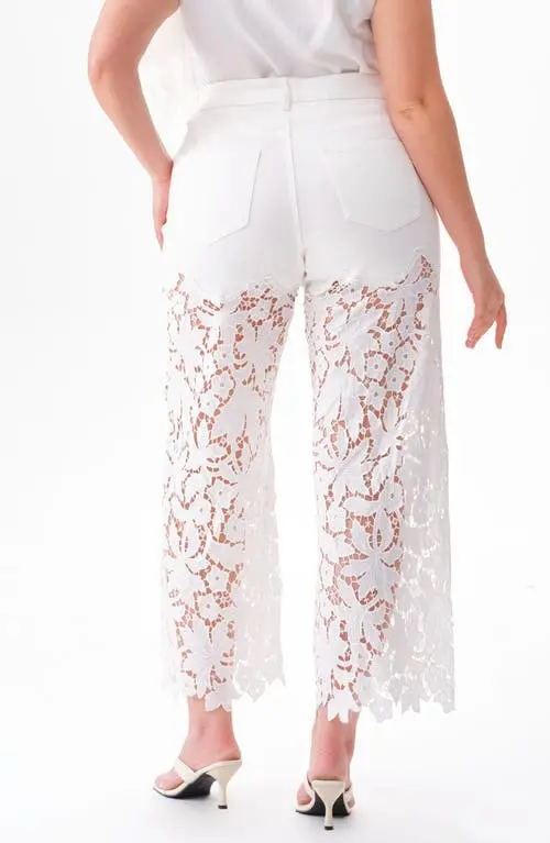 BAYEAS Crystal Embellished Lace Wide Leg Jeans - Snowfeather