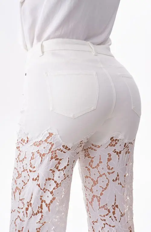 BAYEAS Crystal Embellished Lace Wide Leg Jeans - Snowfeather