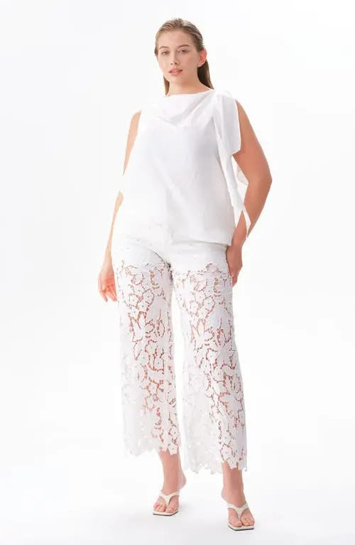 BAYEAS Crystal Embellished Lace Wide Leg Jeans - Snowfeather