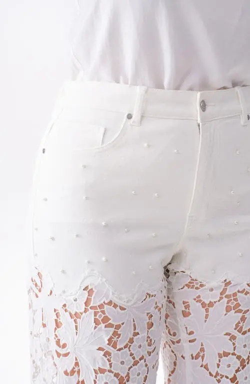 BAYEAS Crystal Embellished Lace Wide Leg Jeans - Snowfeather