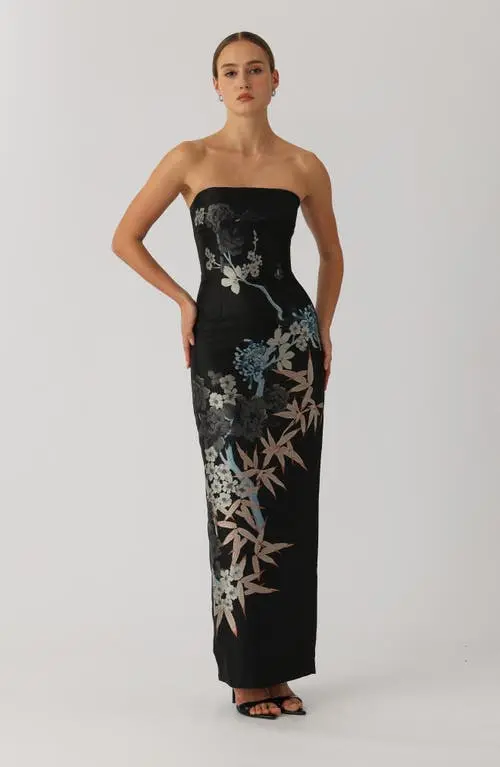 SAU LEE Ilsa Strapless Jacquard Sheath Gown