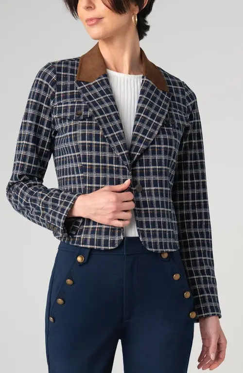 LIVERPOOL Cropped Tartan Blazer - Navy/multi Tartan