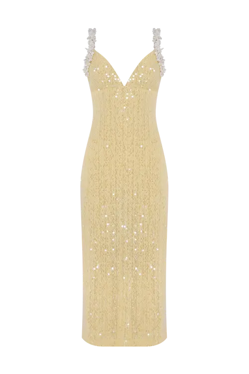 PatBO Iara Crochet Flowers Midi Dress - Yellow