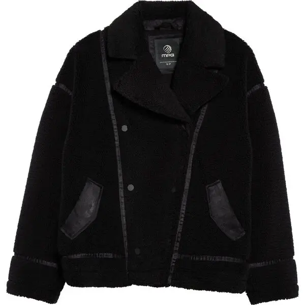 MPG Faux Shearling Biker Jacket - Black