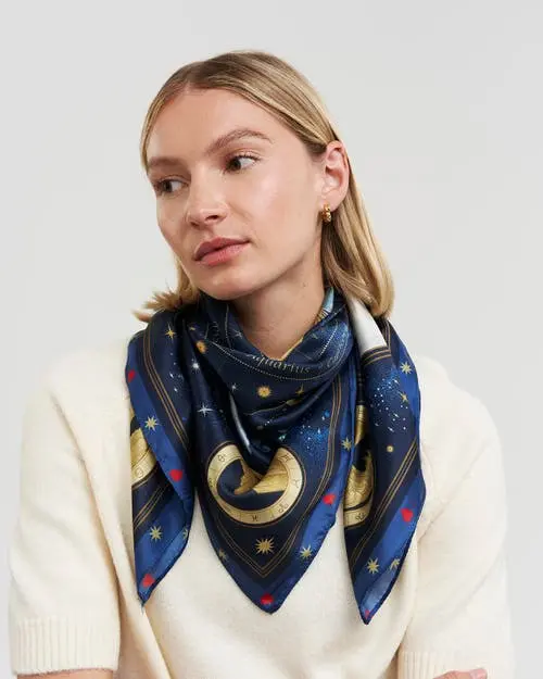 FABLE ENGLAND Zodiac Medium Square Scarf - Light Blue