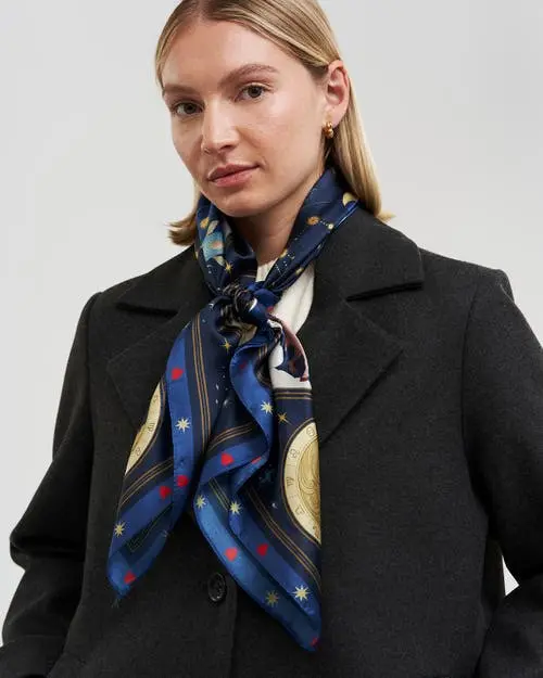 FABLE ENGLAND Zodiac Medium Square Scarf - Light Blue