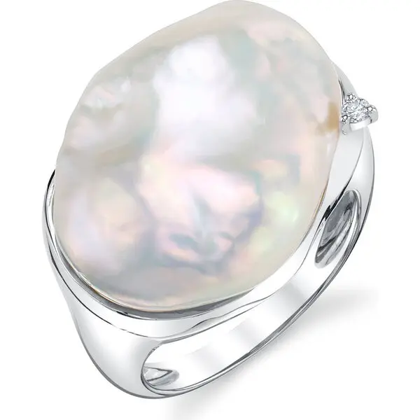 The Pearl Source White Freshwater Baroque Pearl Isla Ring - Sterling Silver